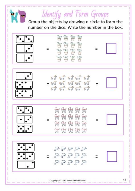 math printable worksheets on grouping numbers upto 20