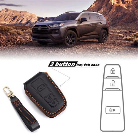 3W Toyota RAV4 Key Fob Cover Case 360 Degree Protection Genuine Leather with Keychain