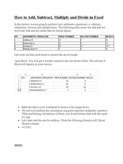 How To Add Subtract Multiply And Divide In Excel Sn Arithmetic