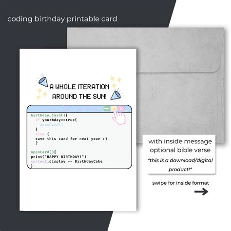 Coding Themed Birthday Card Printable Digital Downloadable Tech