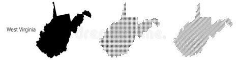West Virginia Silhouette Map And Two Patterns Of Dots And Slanted Lines Flat Vector