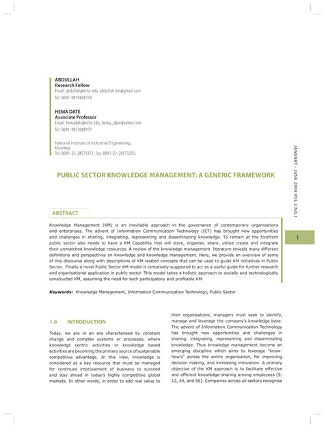 Pdf Public Sector Knowledge Management A Generic Framework