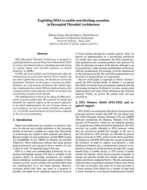 Pdf Exploiting Dma To Enable Non Blocking Execution In Decoupled