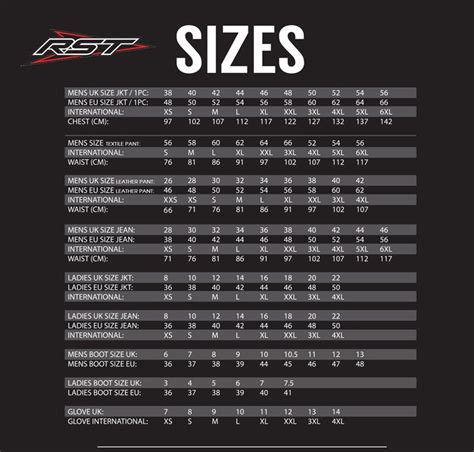 Rst Size Chart