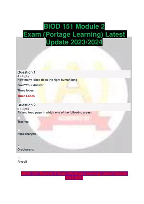 biod 151 module 2 exam portage learning latest update 2023 2024