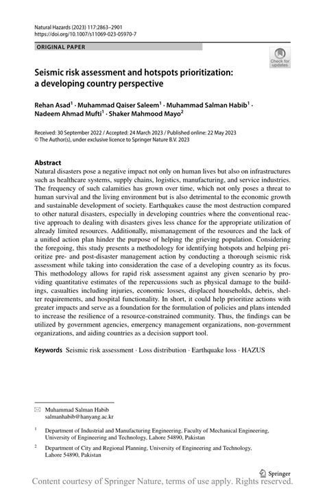 Seismic Risk Assessment And Hotspots Prioritization A Developing Country Perspective