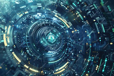 An Abstract Depiction Of Futuristic Cybersecurity Elements Including Digital Locks Shields And