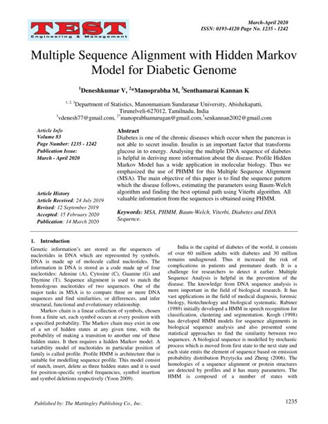 Pdf Multiple Sequence Alignment With Hidden Markov Model For Diabetic