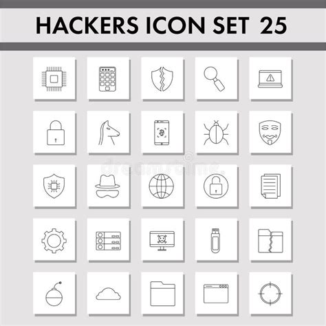 Set Of Hacker Square Icons In Black Stock Illustration Illustration Of Crime Search 253882338