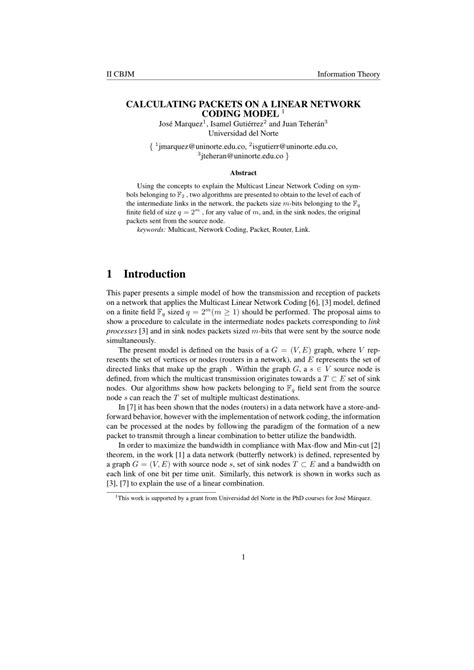 Pdf Calculating Packets On A Linear Network Coding Model
