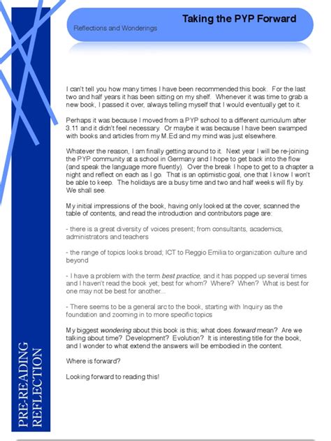 Taking The Pyp Forward Reflections And Wonderings Pdf Curriculum Attention