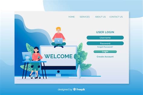 Premium Vector Login Landing Page Template Flat Design