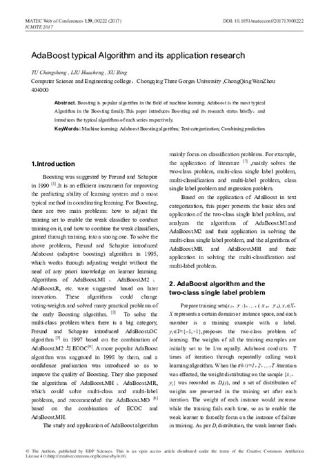 Pdf Adaboost Typical Algorithm And Its Application Research