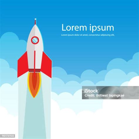 로켓 발사 로켓 우주선 구름을 통해 하늘로 활공 하 고 우주로 향하고 이동 합니다 시작 사업 개념벡터 일러스트 Ship Launch에 대한 스톡 벡터 아트 및 기타 이미지