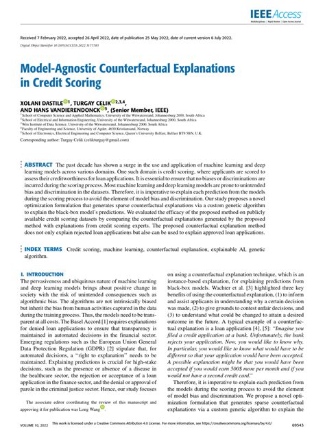 Pdf Model Agnostic Counterfactual Explanations In Credit Scoring
