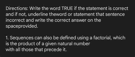 Solved Directions Write The Word TRUE If The Statement Is Correct And If Not Underline