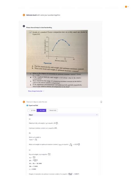 Screencapture Chegg Homework Help Questions And Answers Results Standard Proctor Compaction Test