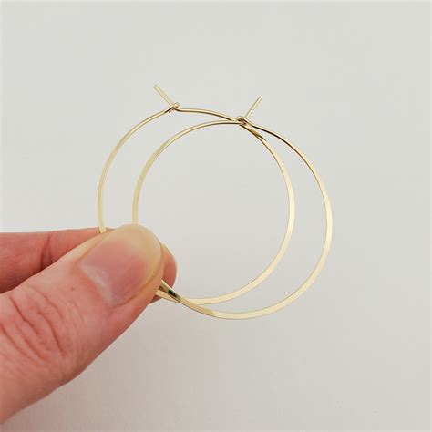 Real Gold Hoop Earrings In Solid 14k Gold Thick Flat Hammered Etsy