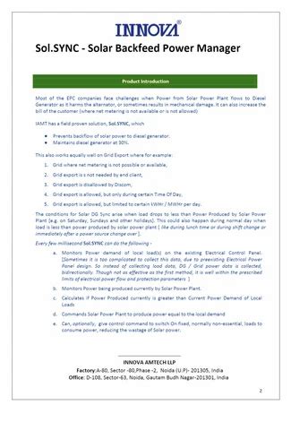 Dg Pv Sync With Zero Export Features For Large Solar Power Plants At