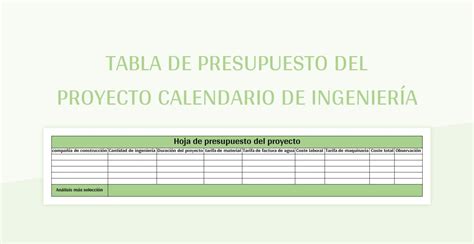 Plantilla De Excel Tabla De Presupuesto Del Proyecto Calendario De