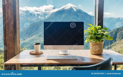 3d Minimal Desktop With Blank Screen Mockup Empty Screen For Text And