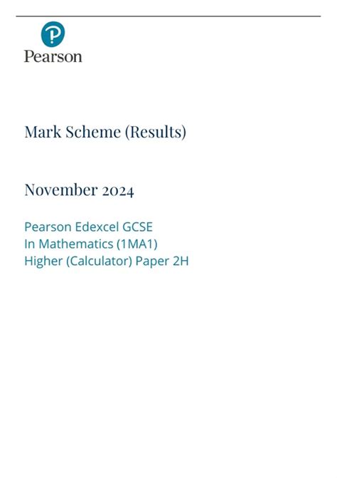 GCSE EDEXCEL MATHS NOVEMBER 2024 PAPER 1 MARK SCHEME (1MA1/1H) - Mathematics - Stuvia UK