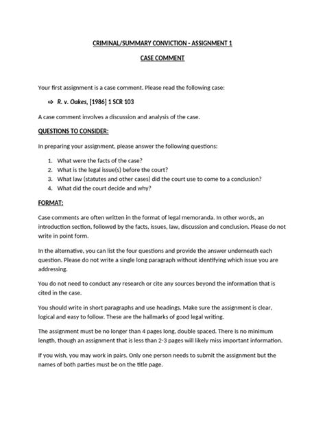 Case Comment On R V Oakes Analysis Pdf Case Law Justice