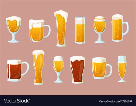 Cartoon Set Of Glasses With Light And Dark Beer Vector Image
