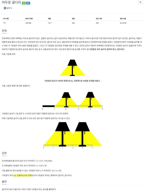 백준 17266 Python 어두운 굴다리 Yeoooo의 개발노트