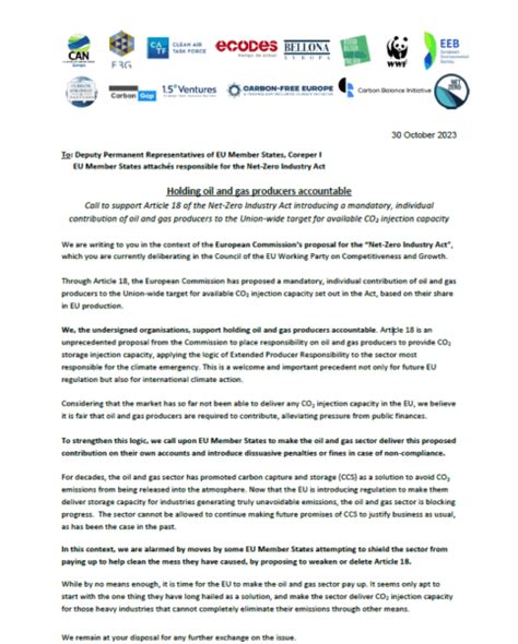 Open Letter Call To Support Article 18 Of The Net Zero Industry Act