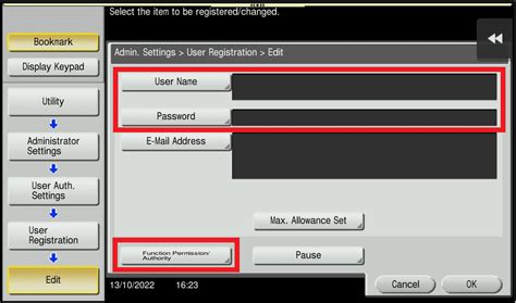 how to enable user authentication on the machine konica minolta assist
