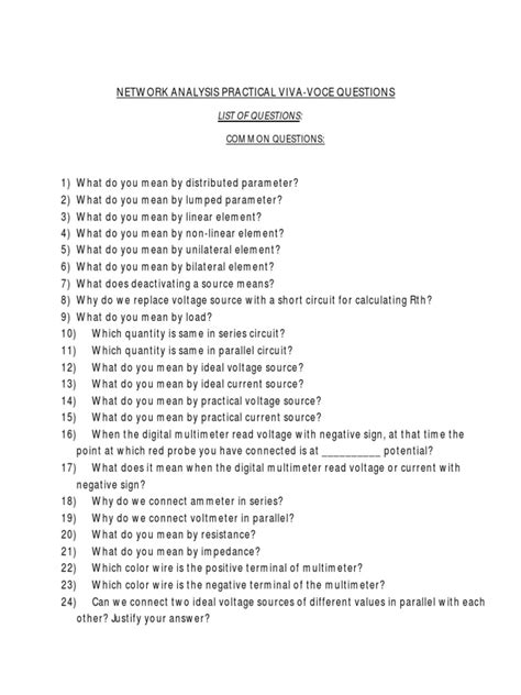 Network Analysis Practical Viva Voce Questions Pdf Electrical