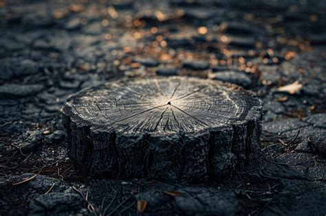 A Tree Stump On The Ground Premium AI Generated Image