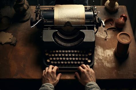 Premium Ai Image Writer Using Vintage Typewriter On Aged Paper