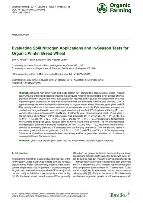 Pdf Evaluating Split Nitrogen Applications And In Season Tests For Organic Winter Bread Wheat