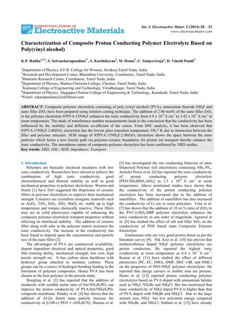 Pdf Characterization Of Composite Proton Conducting Polymer Electrolyte Based On Polyvinyl