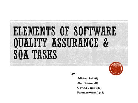 Solution Elements Of Software Quality Assurance And Sqa Tasks 6 8 28