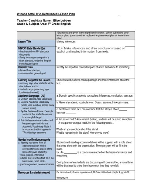 Making Inferences Lesson Plan Pdf Inference Vocabulary