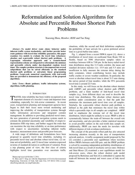 Pdf Reformulation And Solution Algorithms For Absolute And Percentile Robust Shortest Path