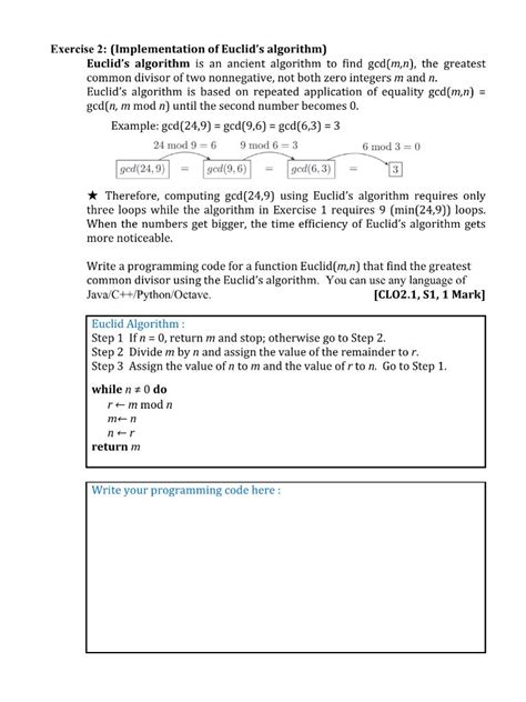 Solved Exercise Implementation Of Euclid S Algorithm Chegg Com