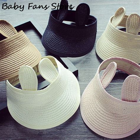 Badu Bg Сладка бебешка слънчева шапка сламена бейзболна шапка заешки уши рафия панама деца