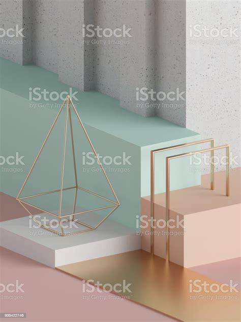 3d 렌더링 파스텔 컬러 추상적인 기하학적 배경 빈 템플릿 최소한 빈 쇼케이스 원시 실린더 모양 피라미드 케이지 아트 데코 상점