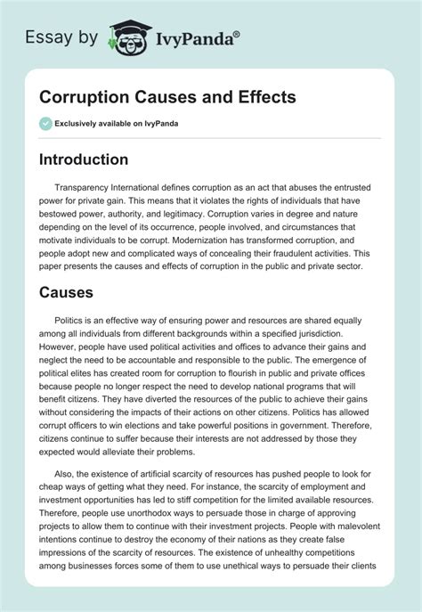 Corruption Essay Its Causes And Effects