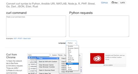 将chrome的copy As Curl转换成python、php、go等十多种语言代码 为自己写代码