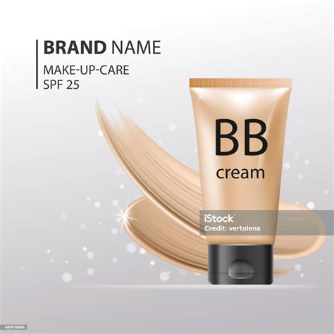Bb 크림 플라스틱 튜브 서식 파일입니다 광고 또는 반짝임에 잡지 Whith 액체 파운데이션 메이크업 이랑 배경 스파클 3d 현실 벡터 Iillustration입니다