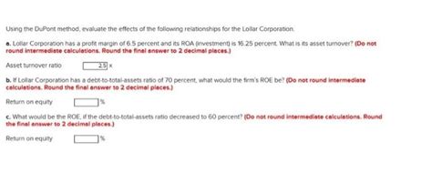 Solved Using The Dupont Method Evaluate The Effects Of The Solved Using The Dupont Method Evaluate The Effects Of The