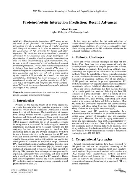 Pdf Protein Protein Interaction Prediction Recent Advances