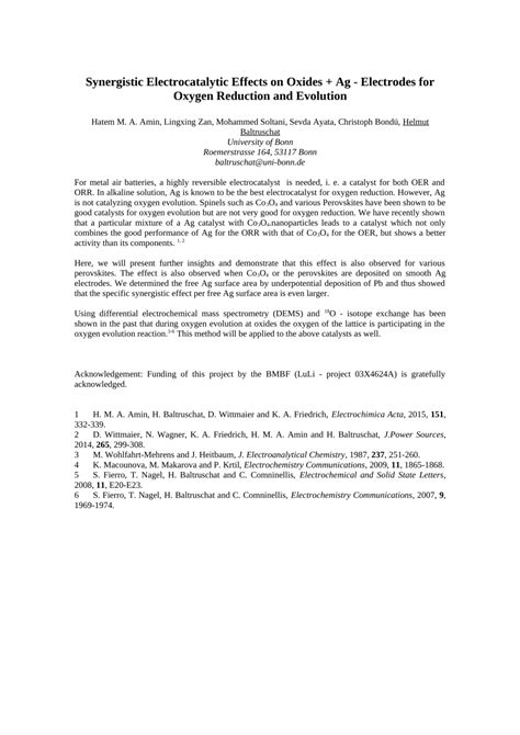 Pdf Synergistic Electrocatalytic Effects On Oxides Ag Electrodes