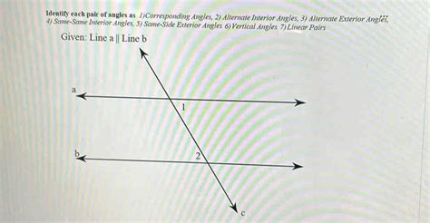 identify each pair of angles as 1 corresponding angles 2 alternate