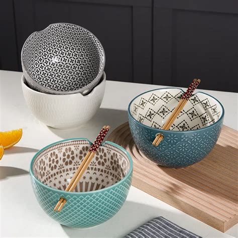 6 인치 일본식 세라믹 그릇 가정용 Underglaze 컬러 식기 크리 에이 티브 젓가락 양각 국수 그릇 Aliexpress